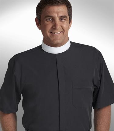 Black Short Sleeve Banded Collar Clergy Shirt SM103, Anna's Uniforms